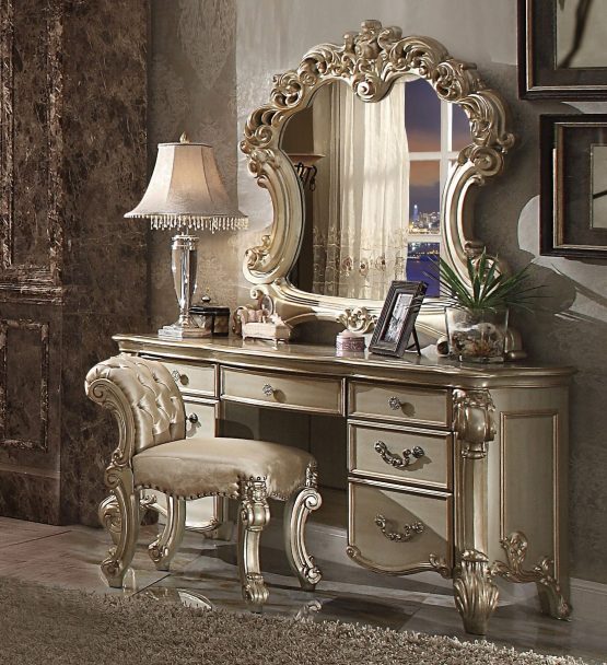 3 Piece Antoinetta Vanity Set Champagne Finish - USA Furniture Warehouse