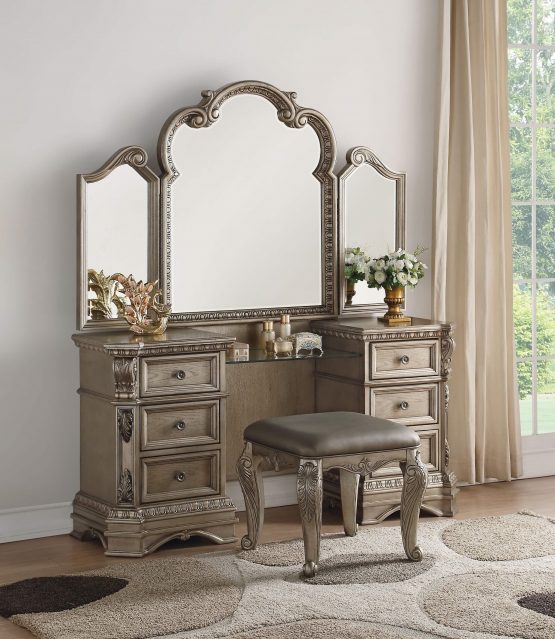 3 Piece Antoinetta Vanity Set Champagne Finish - USA Furniture Warehouse